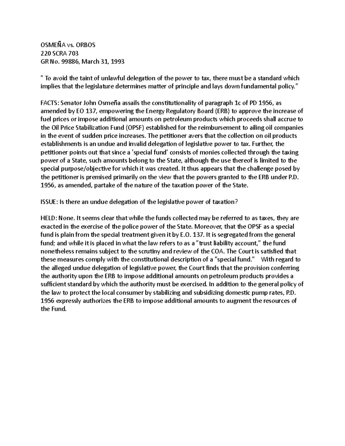 6-7 Taxation - Consti - OSMEÑA vs. ORBOS 220 SCRA 703 GR No. 99886 ...
