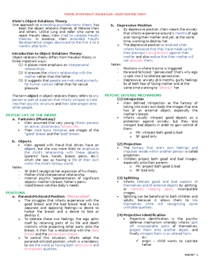 Klein Reviewer - Klein: Object Relations Theory Overview of Object ...