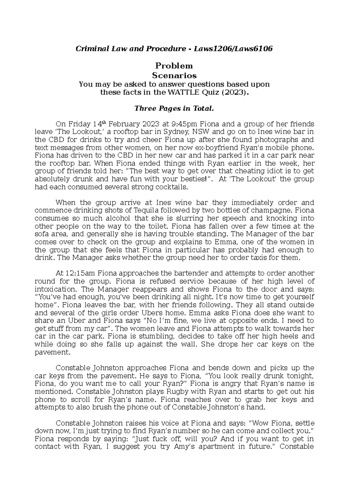 Problem Scenario - 2023 - Criminal Law and Procedure - Laws1206/Laws ...