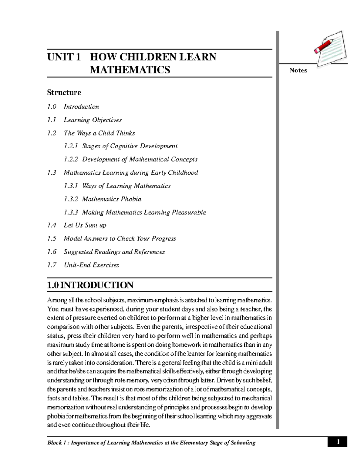 UNIT1-HOW Children Learn - 1 Block 1 : Importance of Learning Mathematics at the Elementary ...