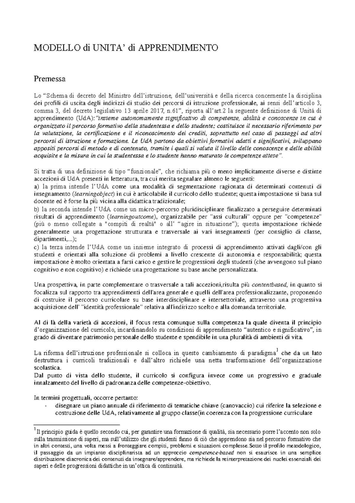 Spiegone modello nostro uda - MODELLO di UNITA’ di APPRENDIMENTO ...