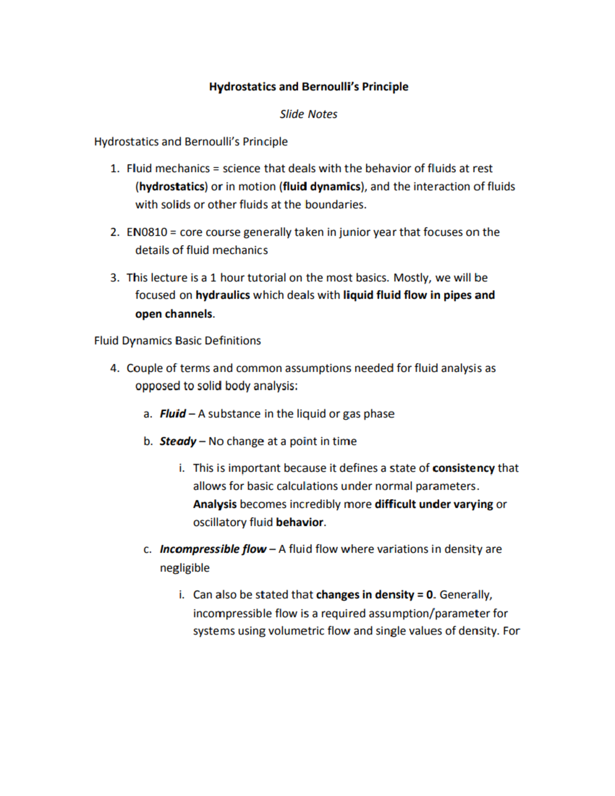 Hydrostatics and Bernoulli's Principle - Engineering - Studocu