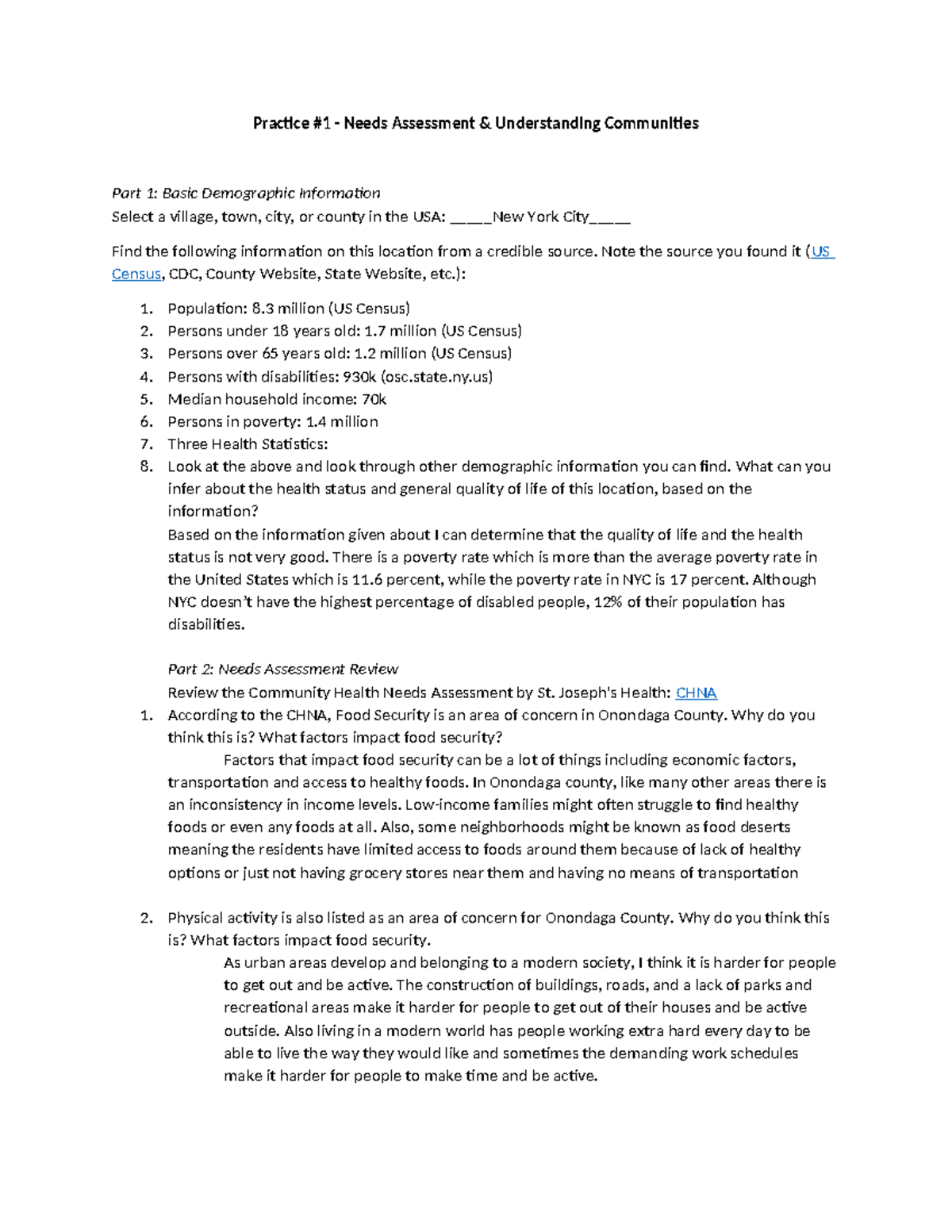 Practice Assignment 1 * - Practice #1 - Needs Assessment ...