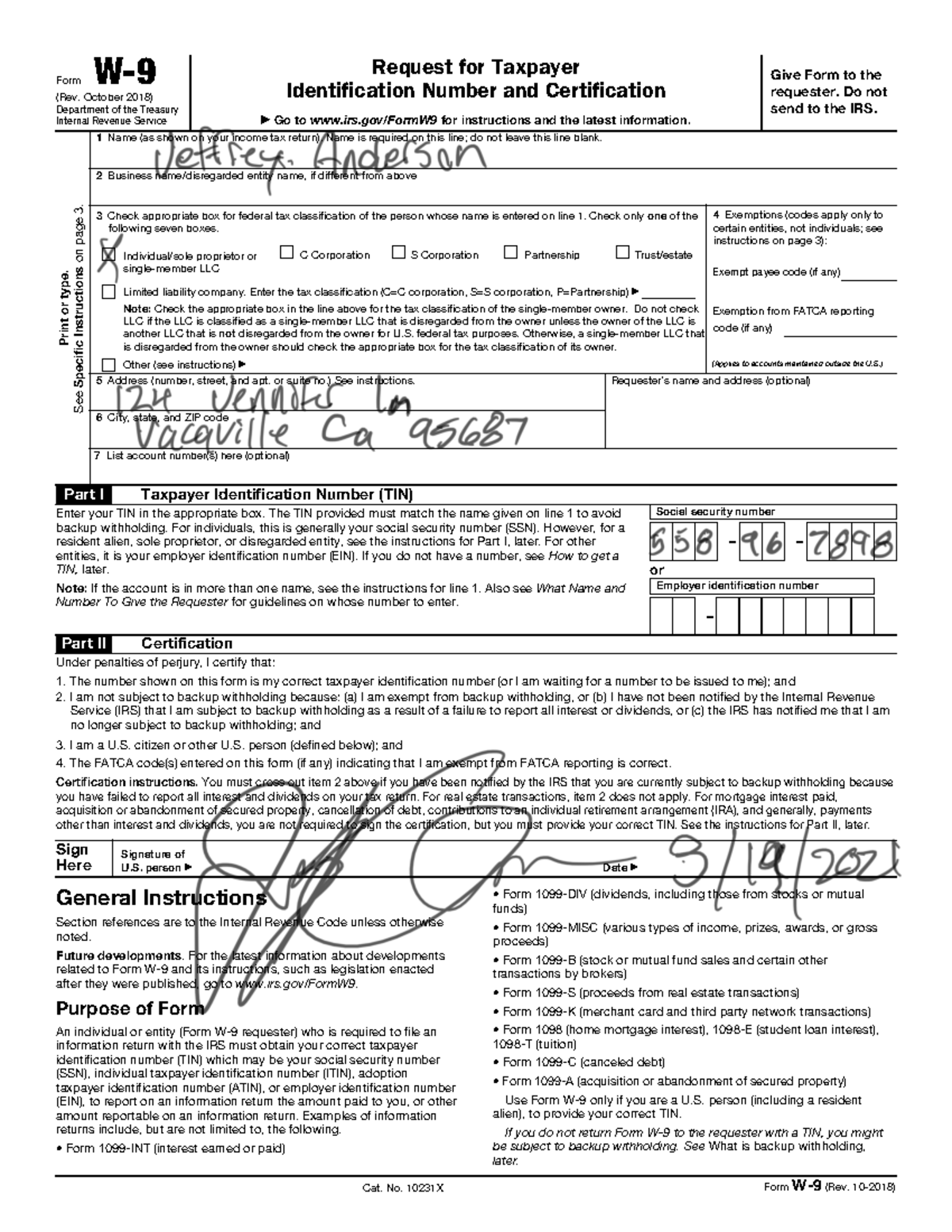 Fw9 - Gone - Form W- (Rev. October 2018) Department of the Treasury ...