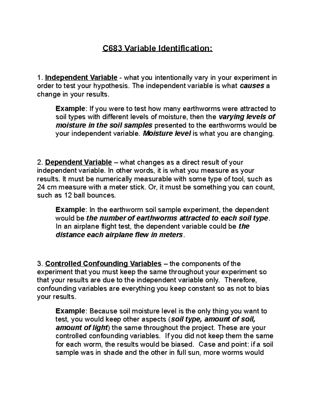 C683 Variable Identification - C683 Variable Identification: Independent Variable - what you ...