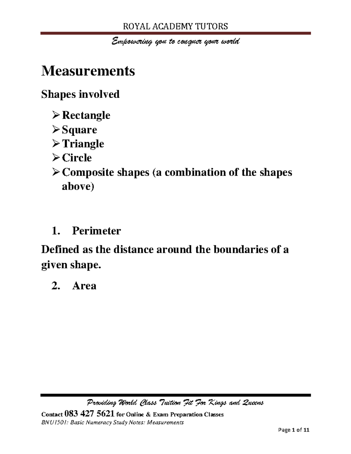 BNU1501 Measurements Examples - Empowering you to conquer your world ...