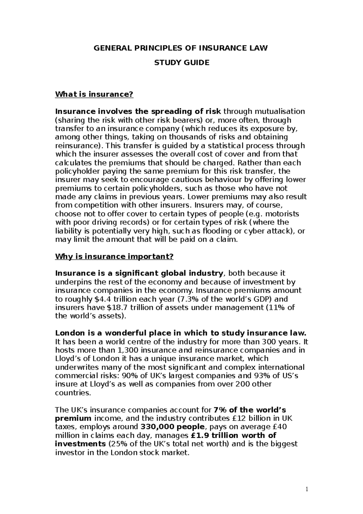 General Principles of Insurance Law - GENERAL PRINCIPLES OF INSURANCE ...