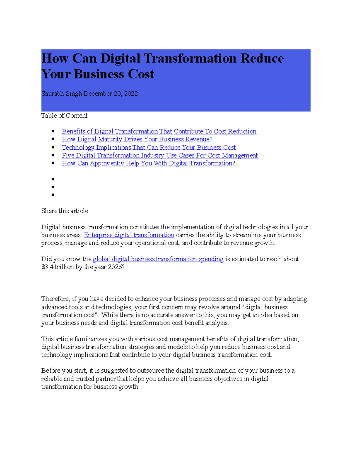 How Can Digital Transformation Reduce Your Business Cost - How Can ...