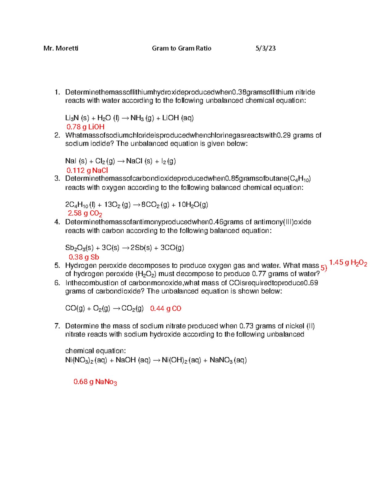 Gram to Gram ratio II - Mr. Moretti Gram to Gram Ratio 5/3/ 1. - Studocu