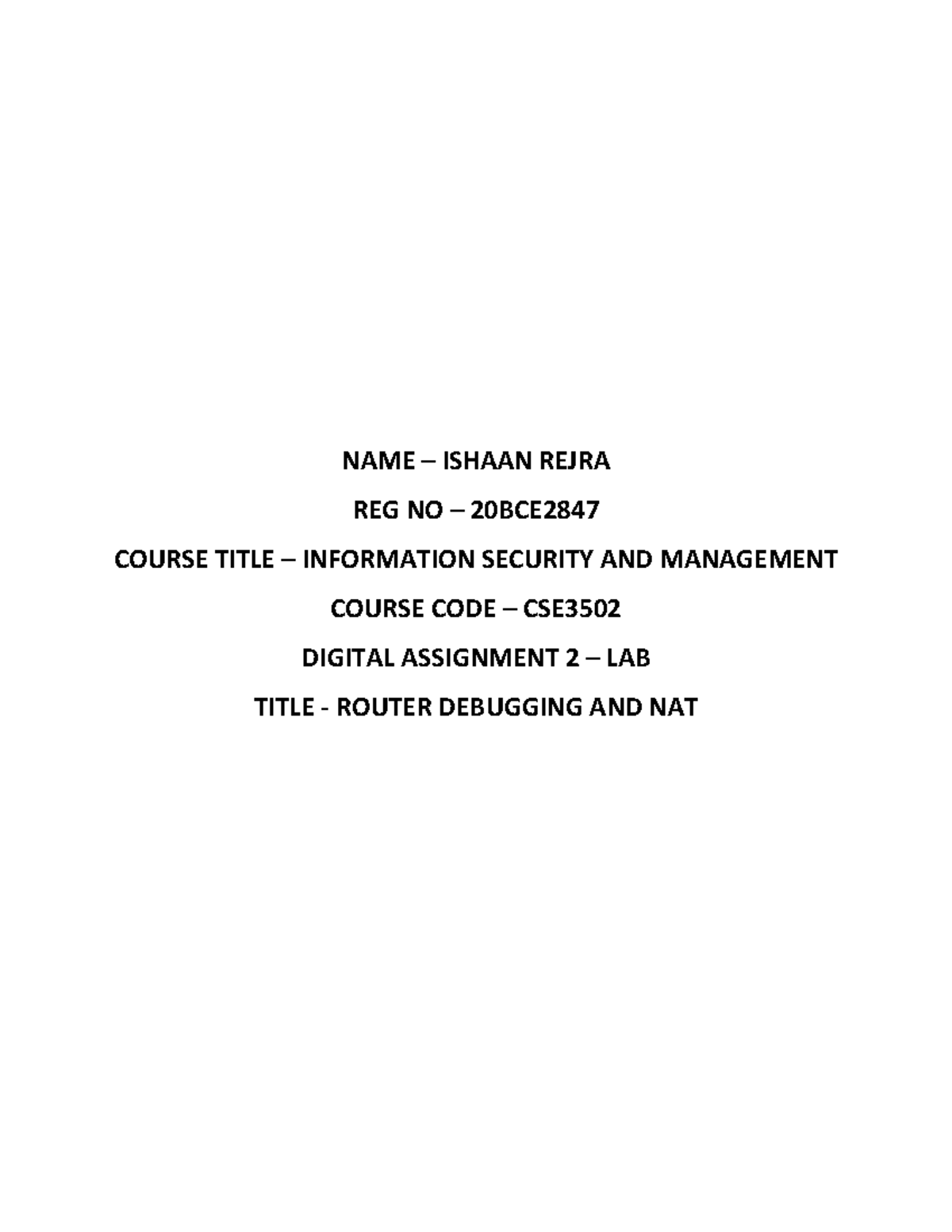 20BCE2847 ISM LAB DA 02 - NAME – ISHAAN REJRA REG NO – 20BCE COURSE ...