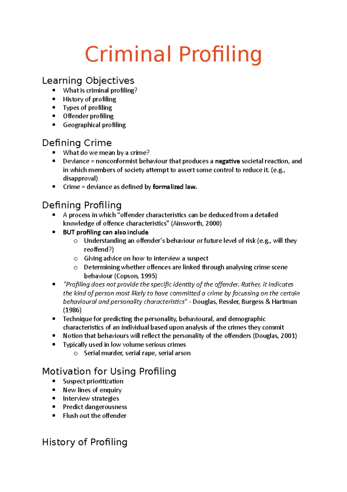Criminal Profiling - Lecture notes 1 - Criminal Profiling Learning ...