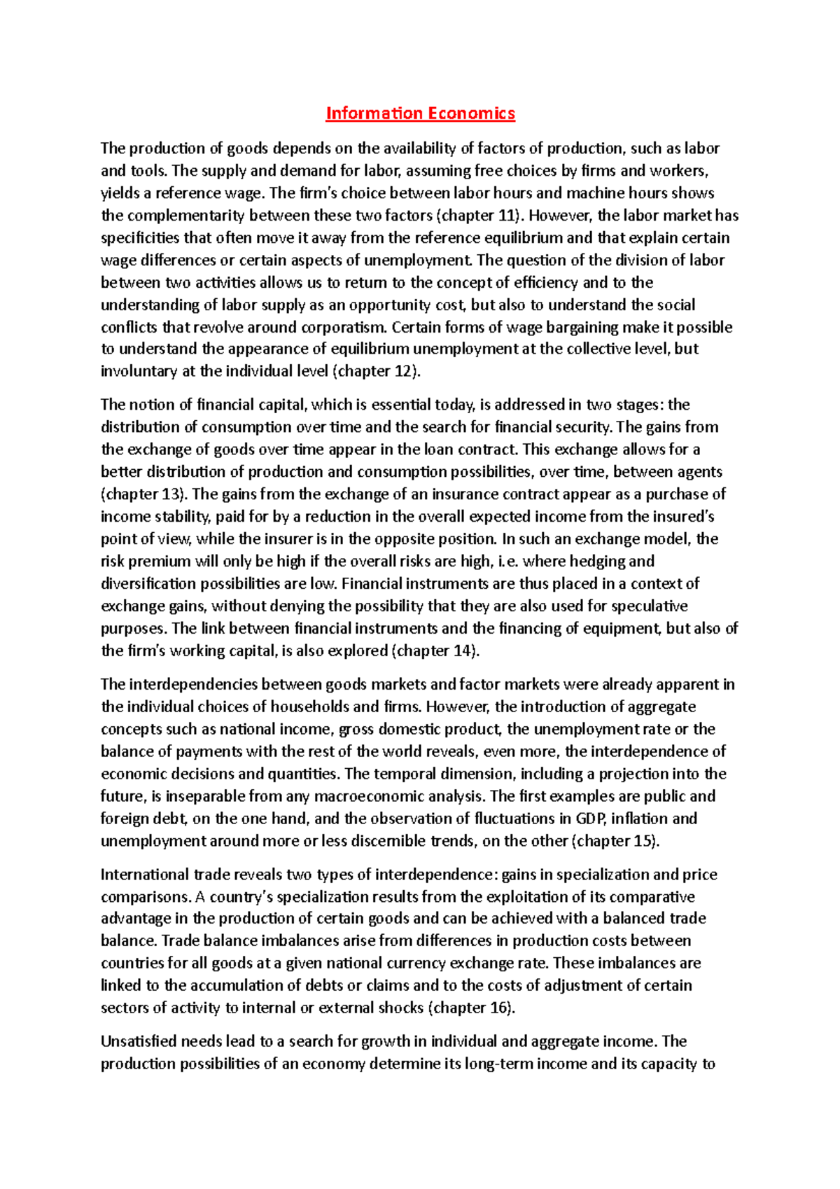 Information Economics 5 - Information Economics The production of goods ...