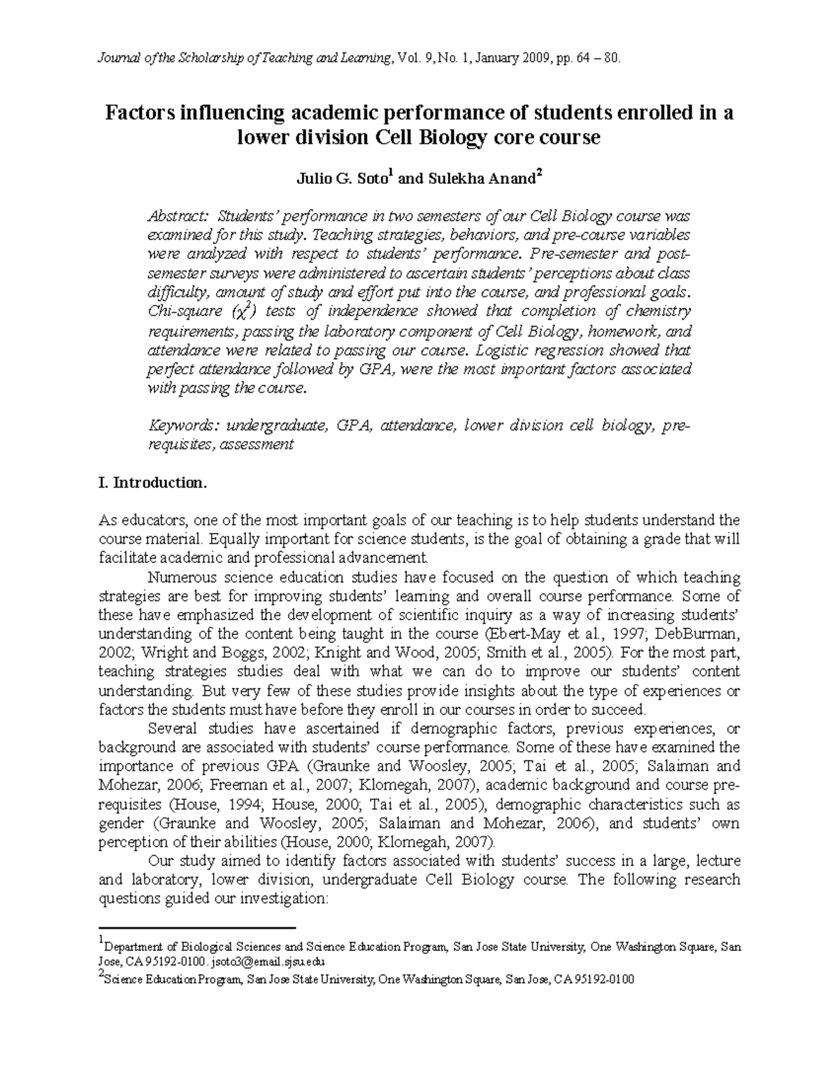 Factors influencing academic performance of students in Cell Biology ...