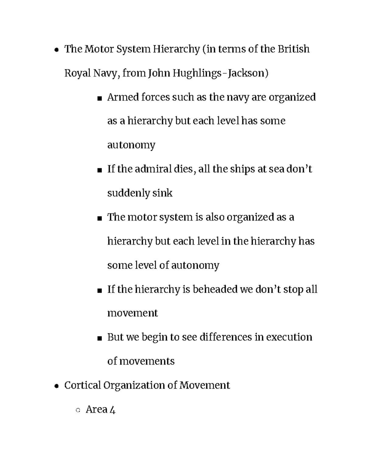 Motor System Hierarchy - Studocu