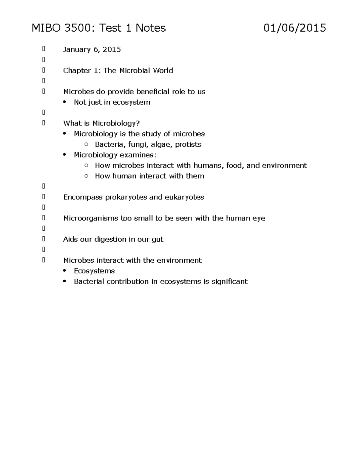 Test 1 Notes - MIBO 3500: Test 1 Notes 01/06/2015 January 6, 2015 ...