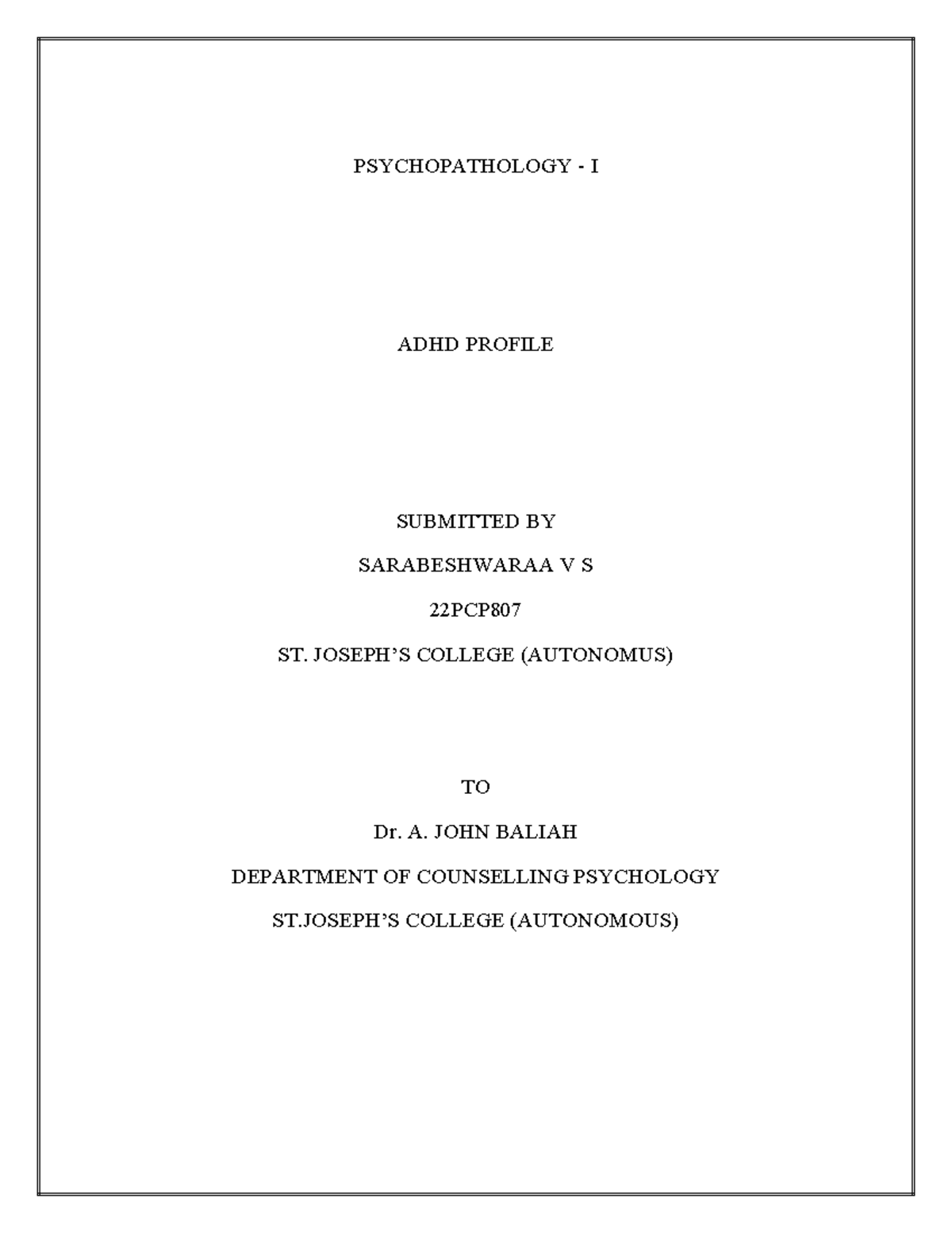 ADHD profile - Summary Basic Psychology I - PSYCHOPATHOLOGY - I ADHD ...