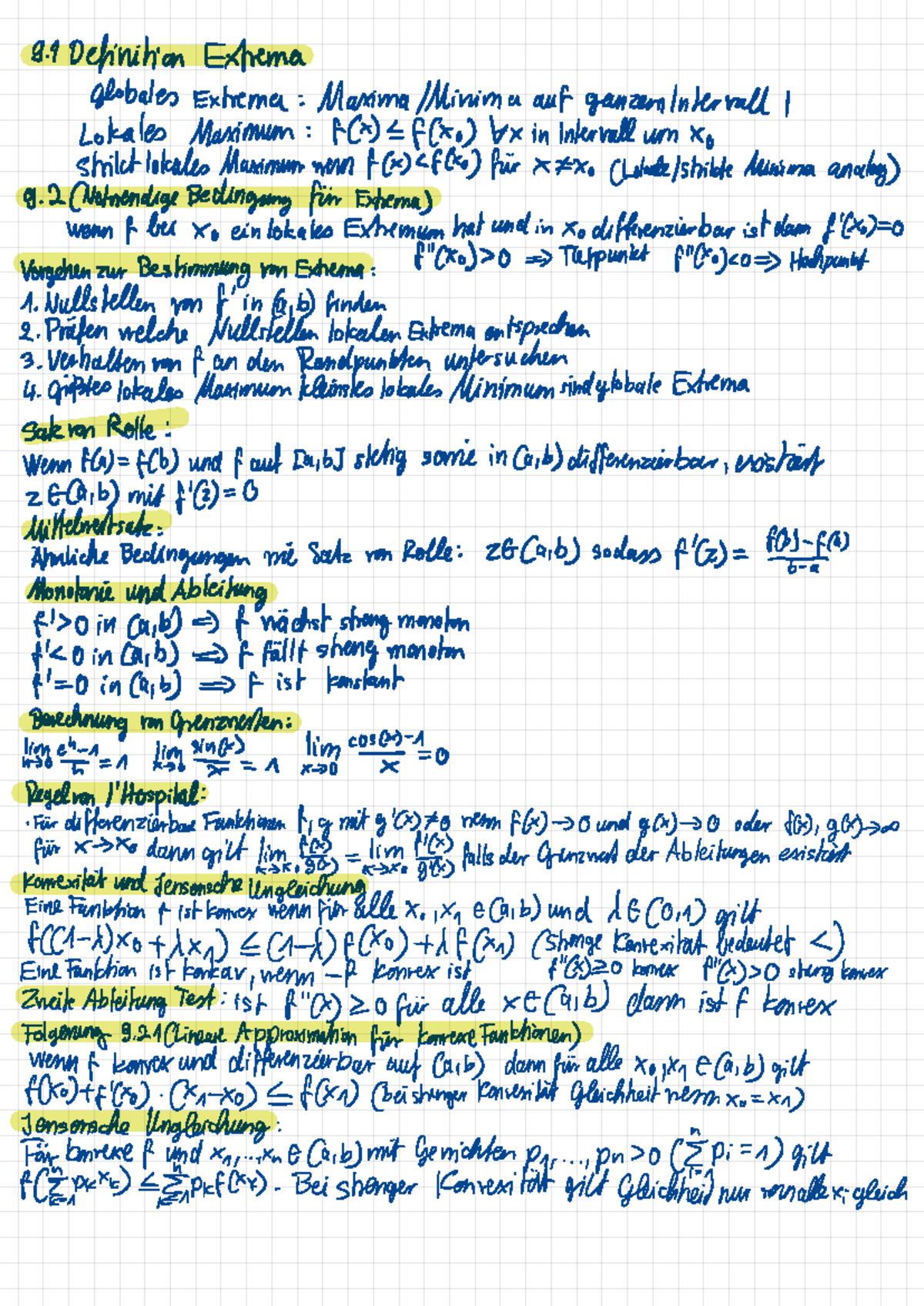 Cheatsheet - ####### 9. 1 Definition Exhema globales Extrema : Maxima ...