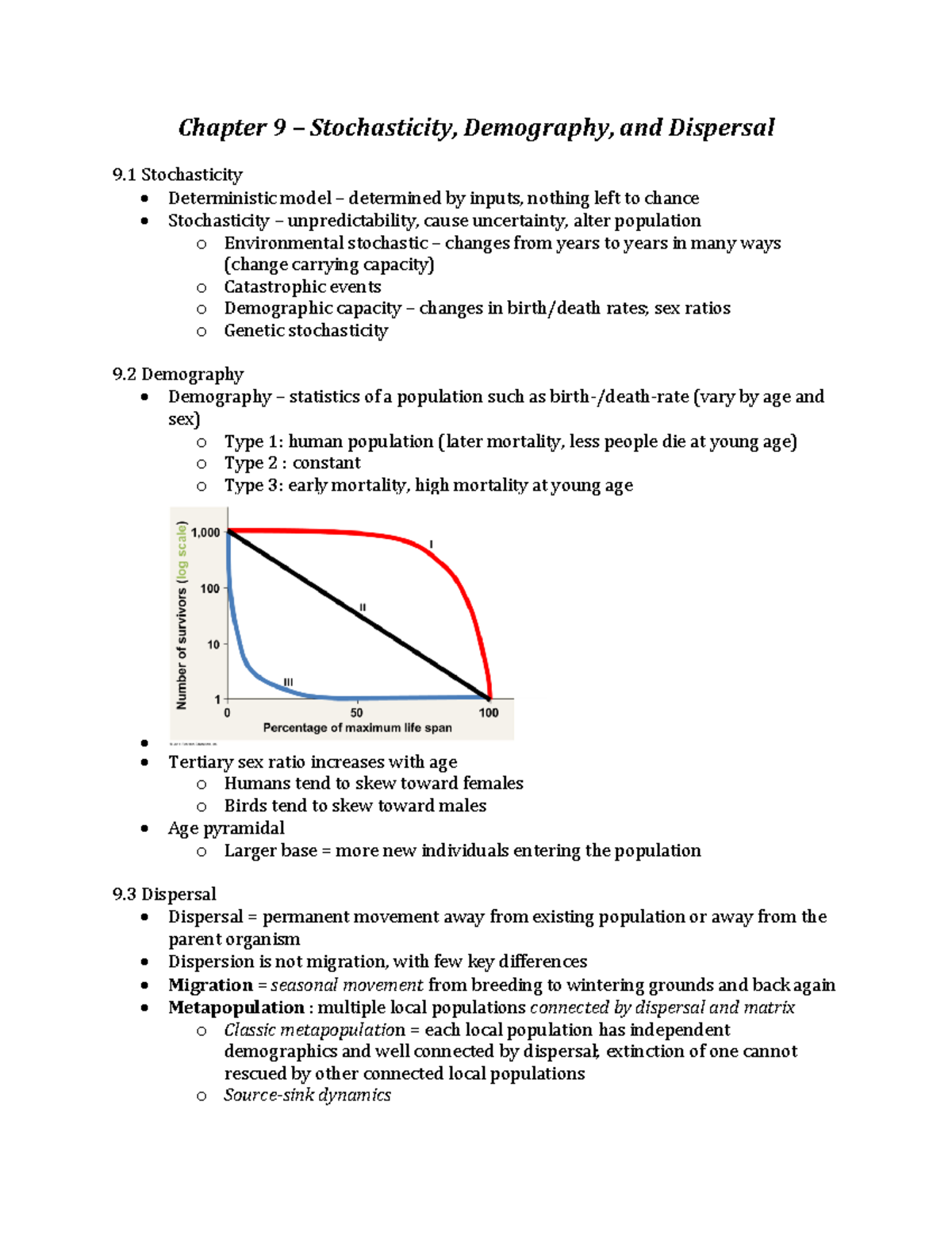 Ecology Chapter 9 Stochasticity, Demography, and Dispersal - Chapter 9 ...