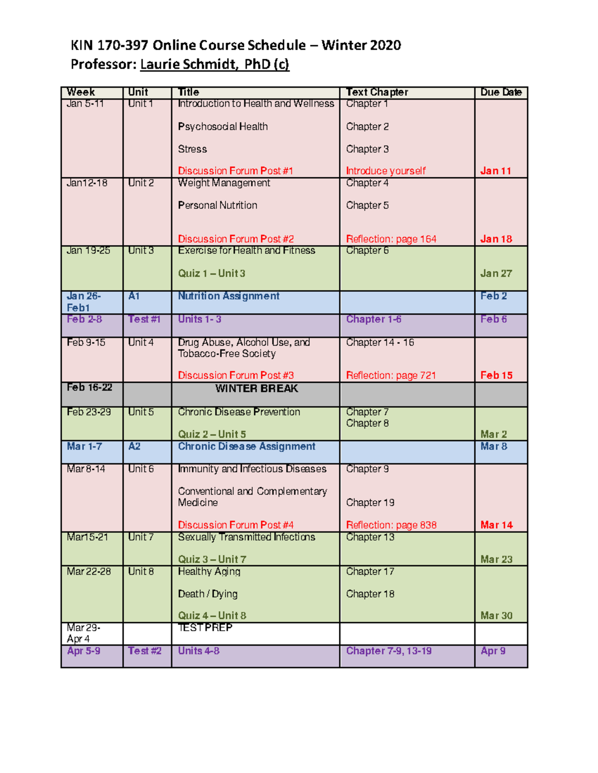 KIN 170 Course Schedule - KIN 170-397 Online Course Schedule – Winter ...