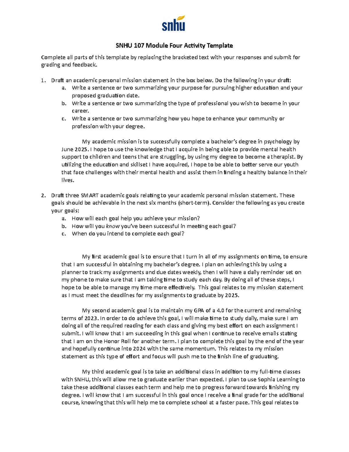SNHU 107 Module Four Activity - SNHU-107-J7439 - SNHU - Studocu