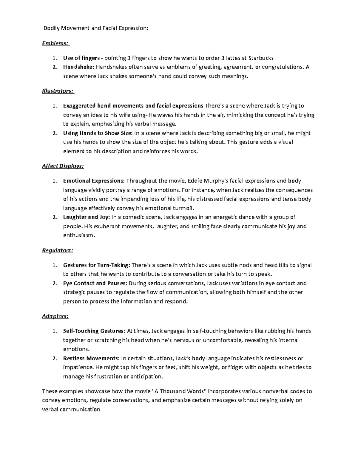 CMN presentation - Bodily Movement and Facial Expression: Emblems: Use ...