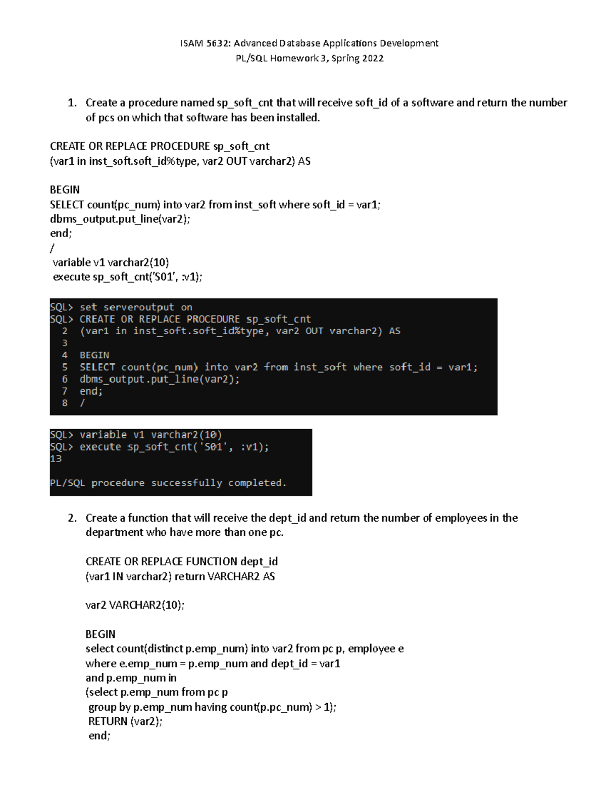 Plsql Hw3 Sp22 Homework 3 Isam 5632 Advanced Database Applications Development Plsql