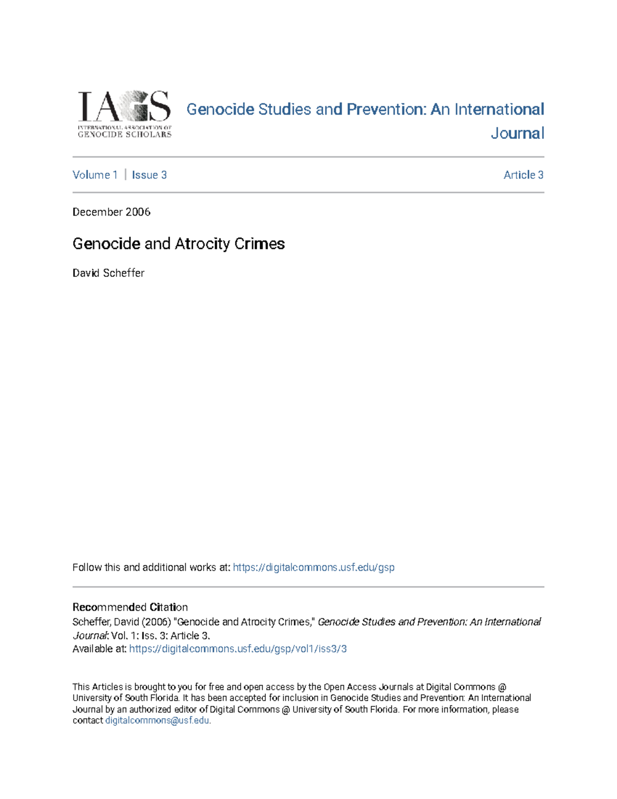Genocide and Atrocity Crimes - Genocide Studies and Prevention: An ...