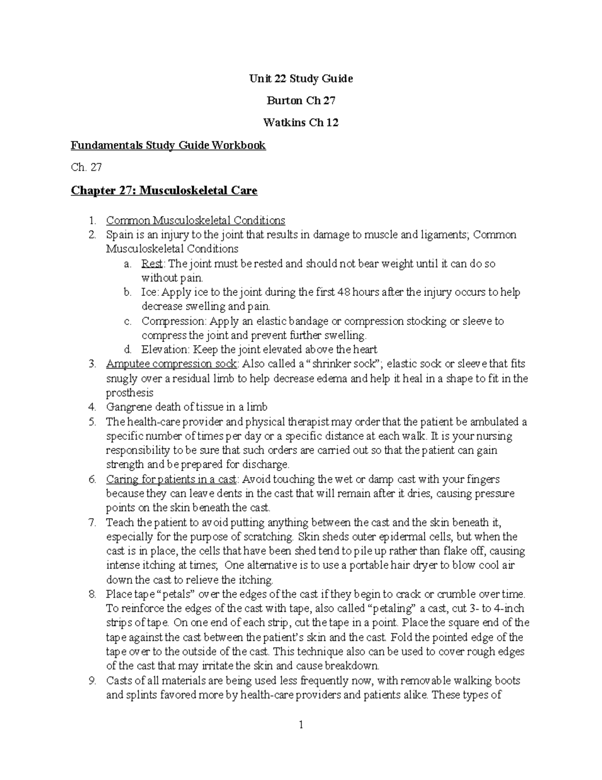 Unit 22 Study Guide - LPN NOTES - Unit 22 Study Guide Burton Ch 27 ...