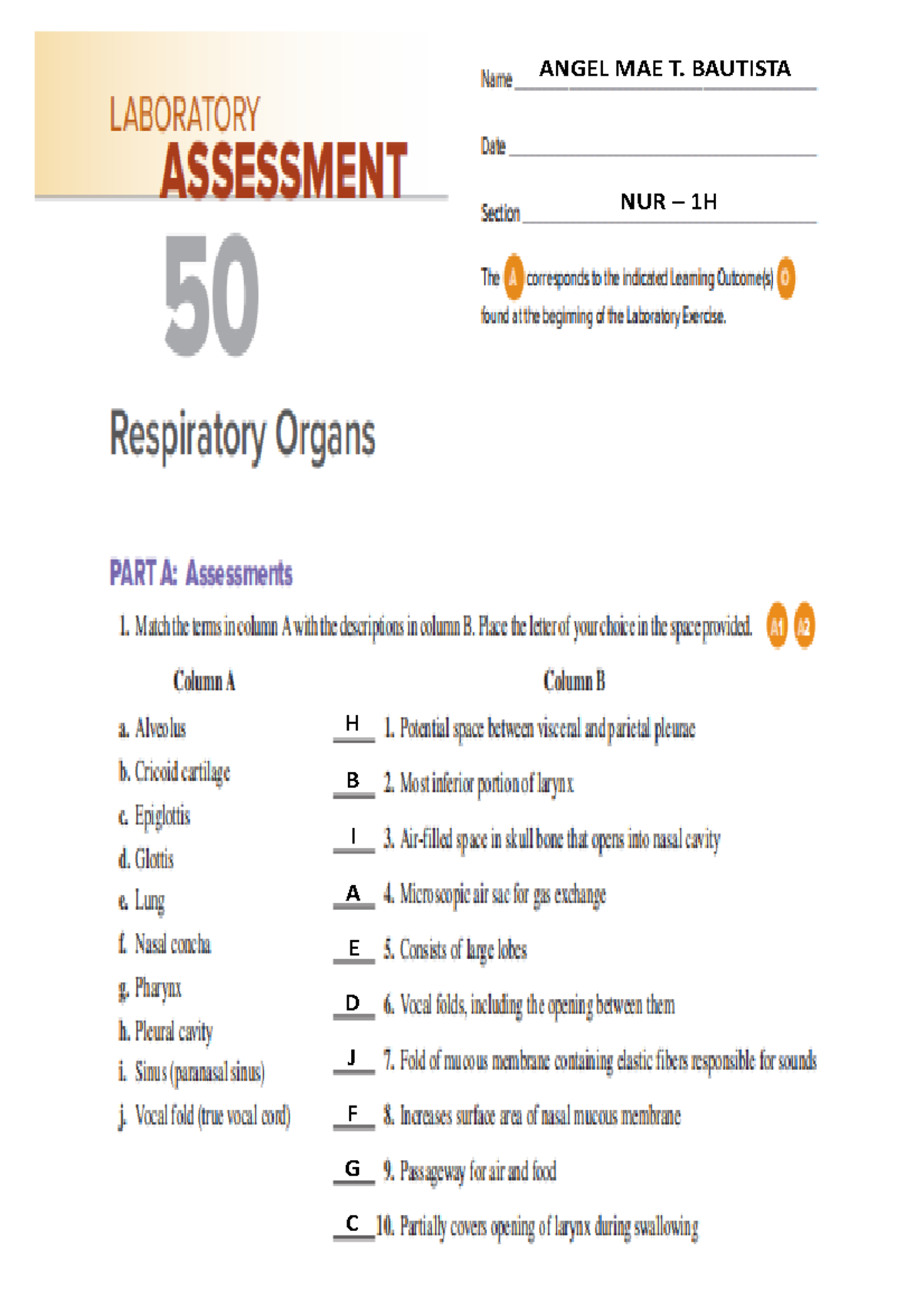 LAB ACT- Respiratory SYS - ANGEL MAE T. BAUTISTA NUR – 1H H B I A E D J ...