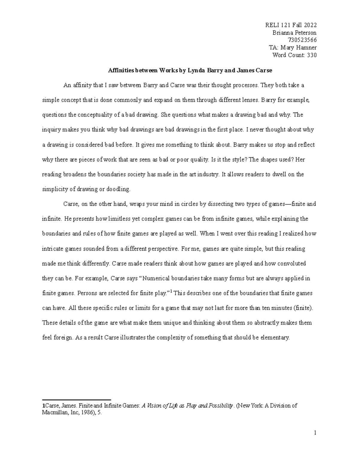 250 Word Response #1 - Here's my understanding for this author. Maybe ...