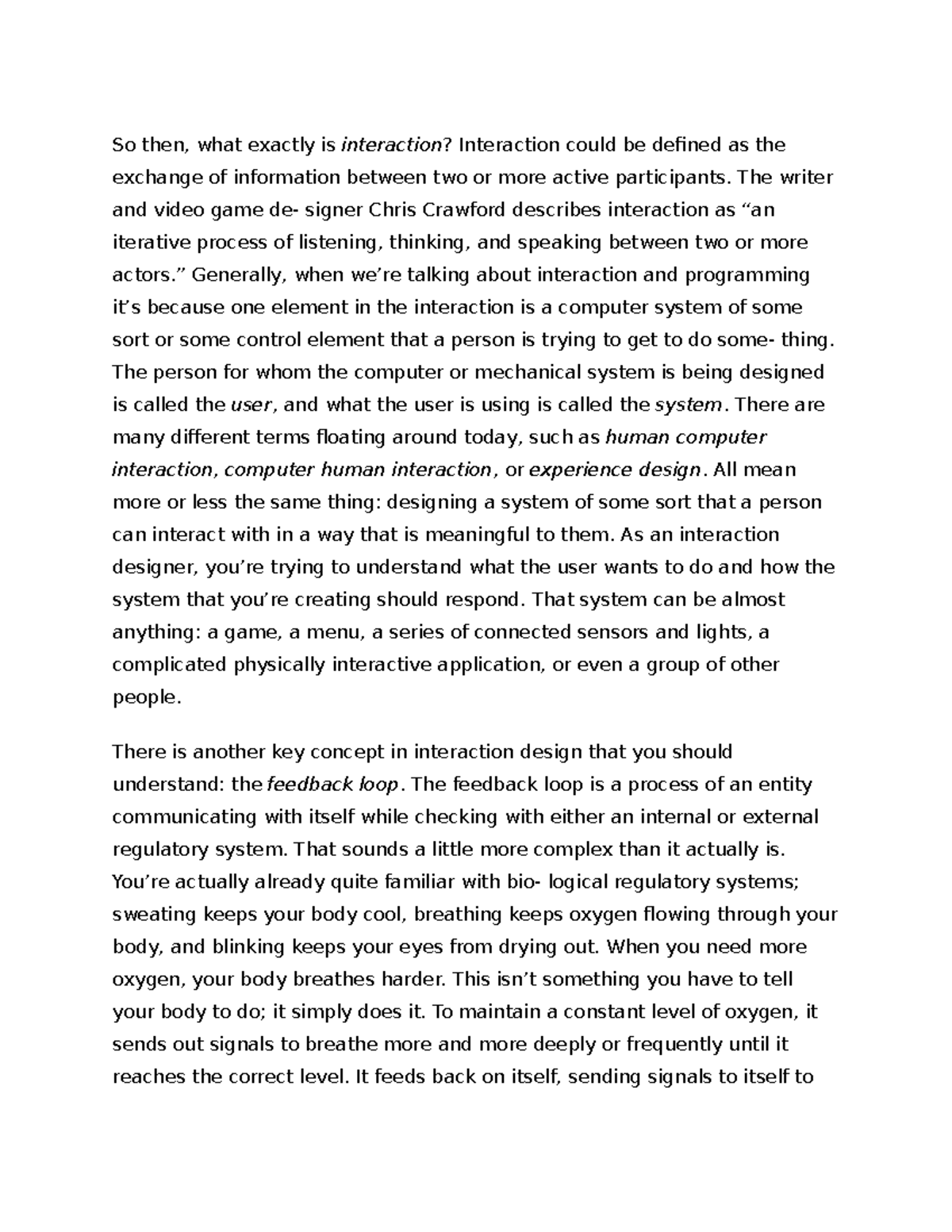 Interaction - Lecture notes 4 - So then, what exactly is interaction ...