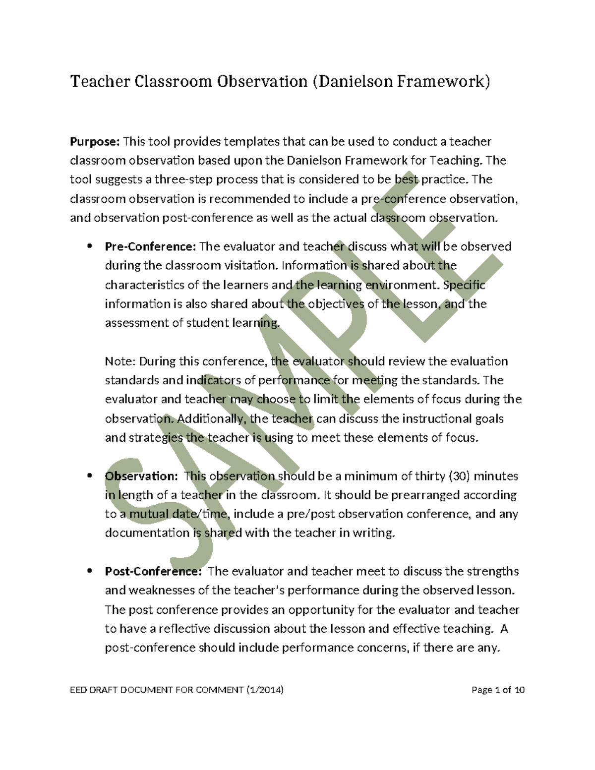 TD03 - Teacher Classroom Observation (Danielson Framework) Purpose ...