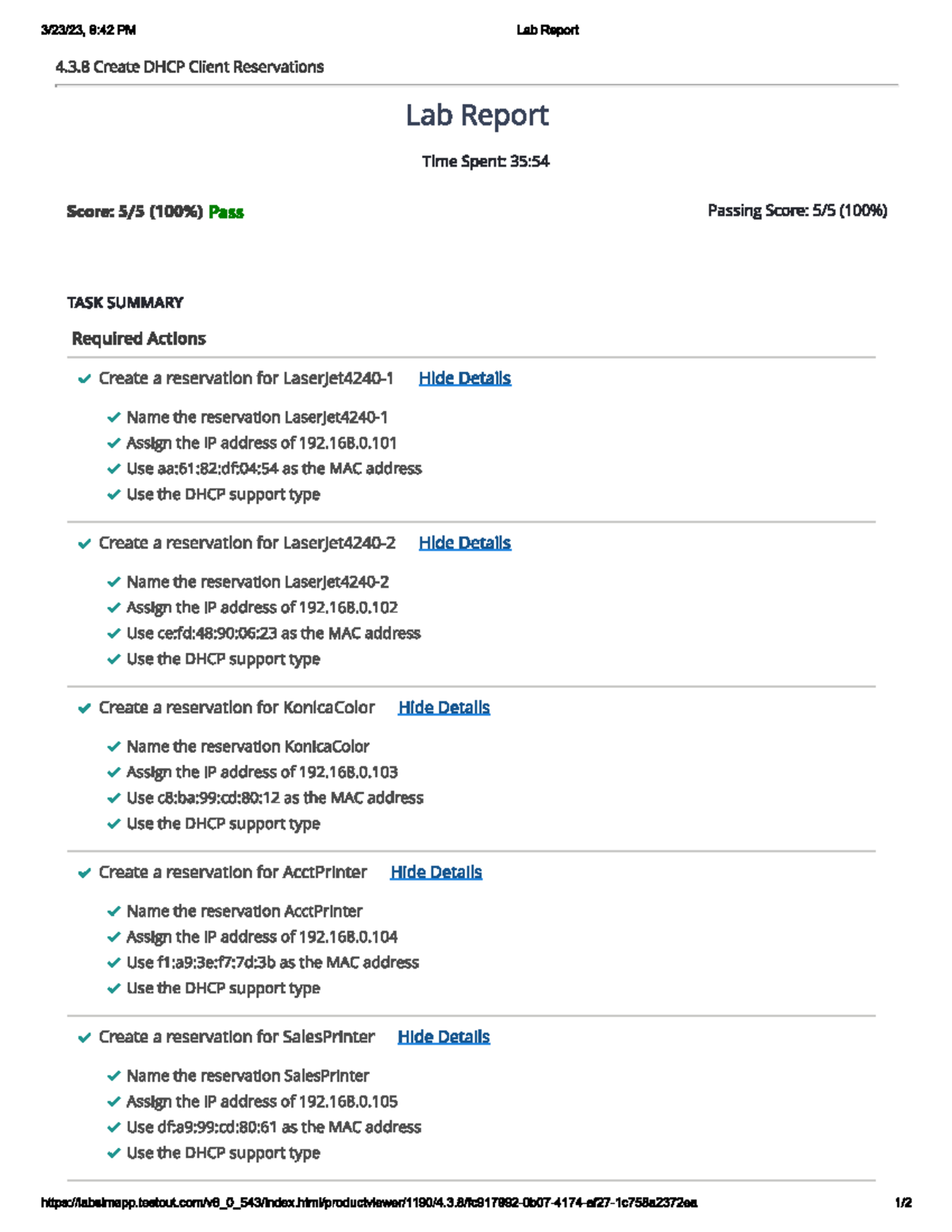4.3.8 Create DHCP Client Reservations - 8:42 PM Lab Report 4.3 Create DHCP Client Reservations ...