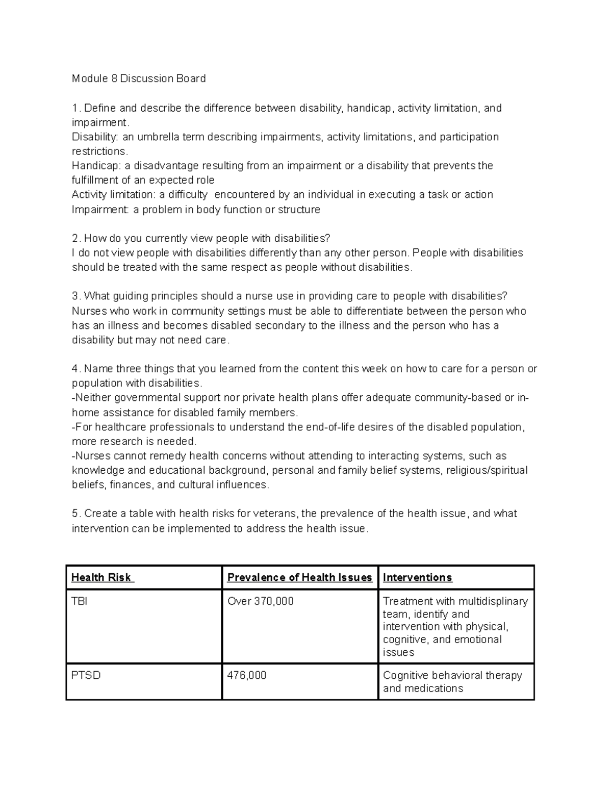 NUR 4360 Module 8 Discussion - Module 8 Discussion Board Define and ...