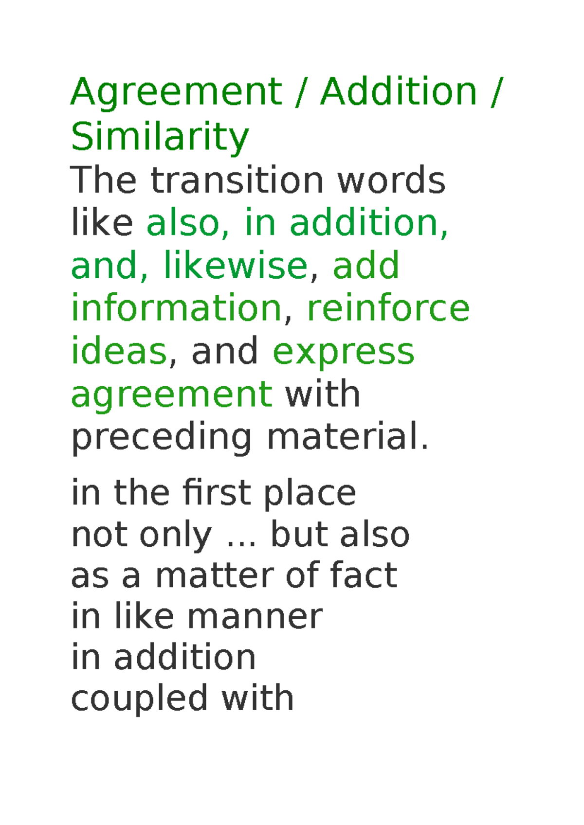 Bindeord - engelsk - Gode notater - Agreement / Addition / Similarity ...