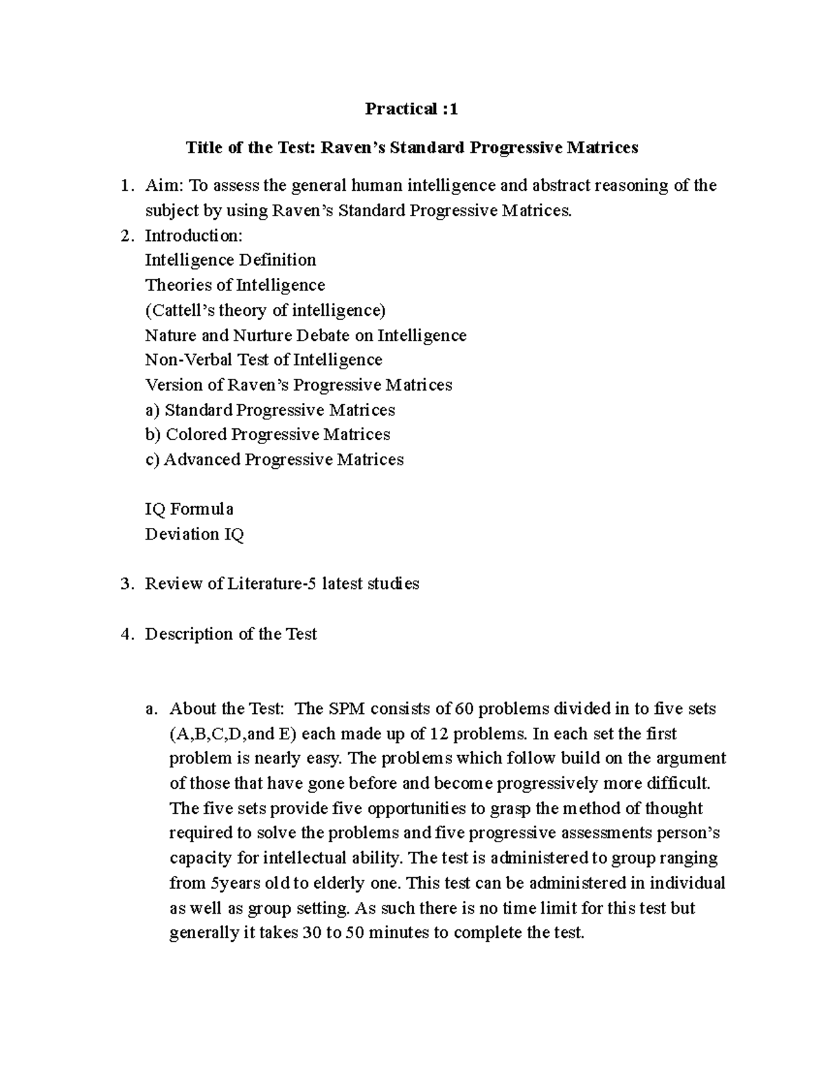 RSPM - To assess the general human intelligence and abstract reasoning ...
