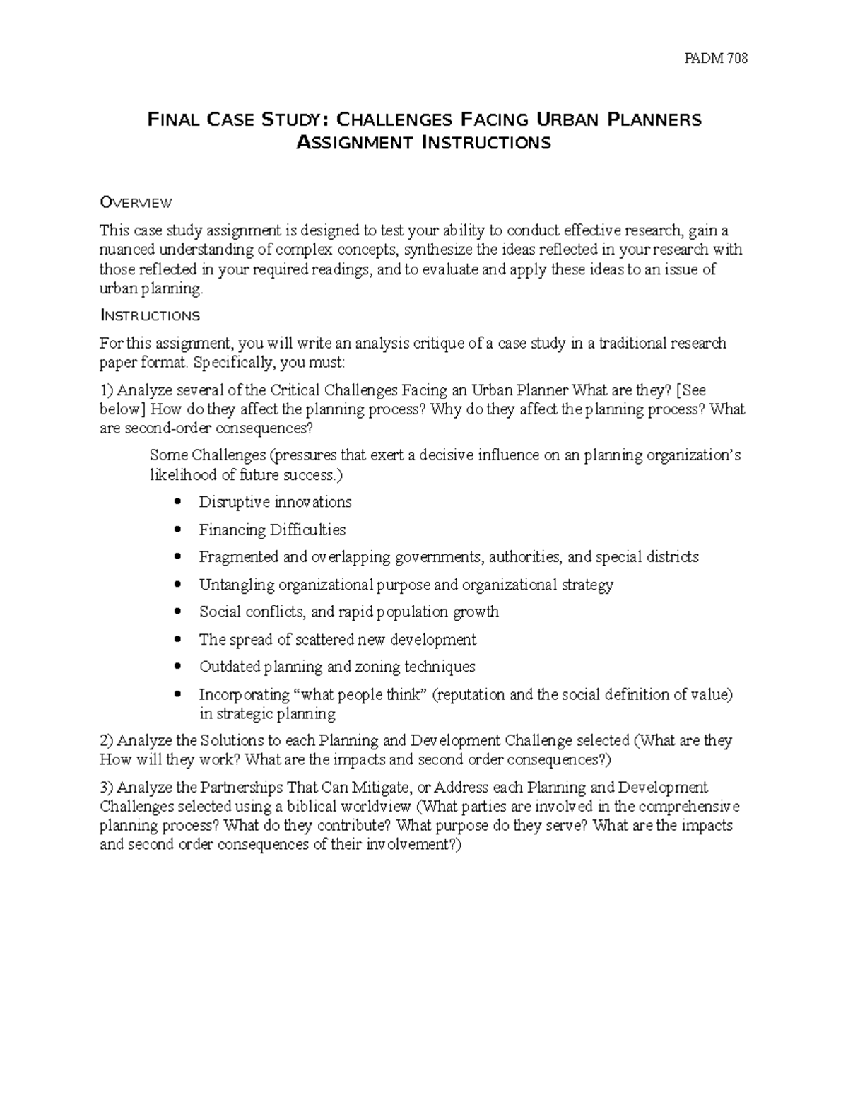 Final Case Study Challenges Facing Urban Planners Assignment ...