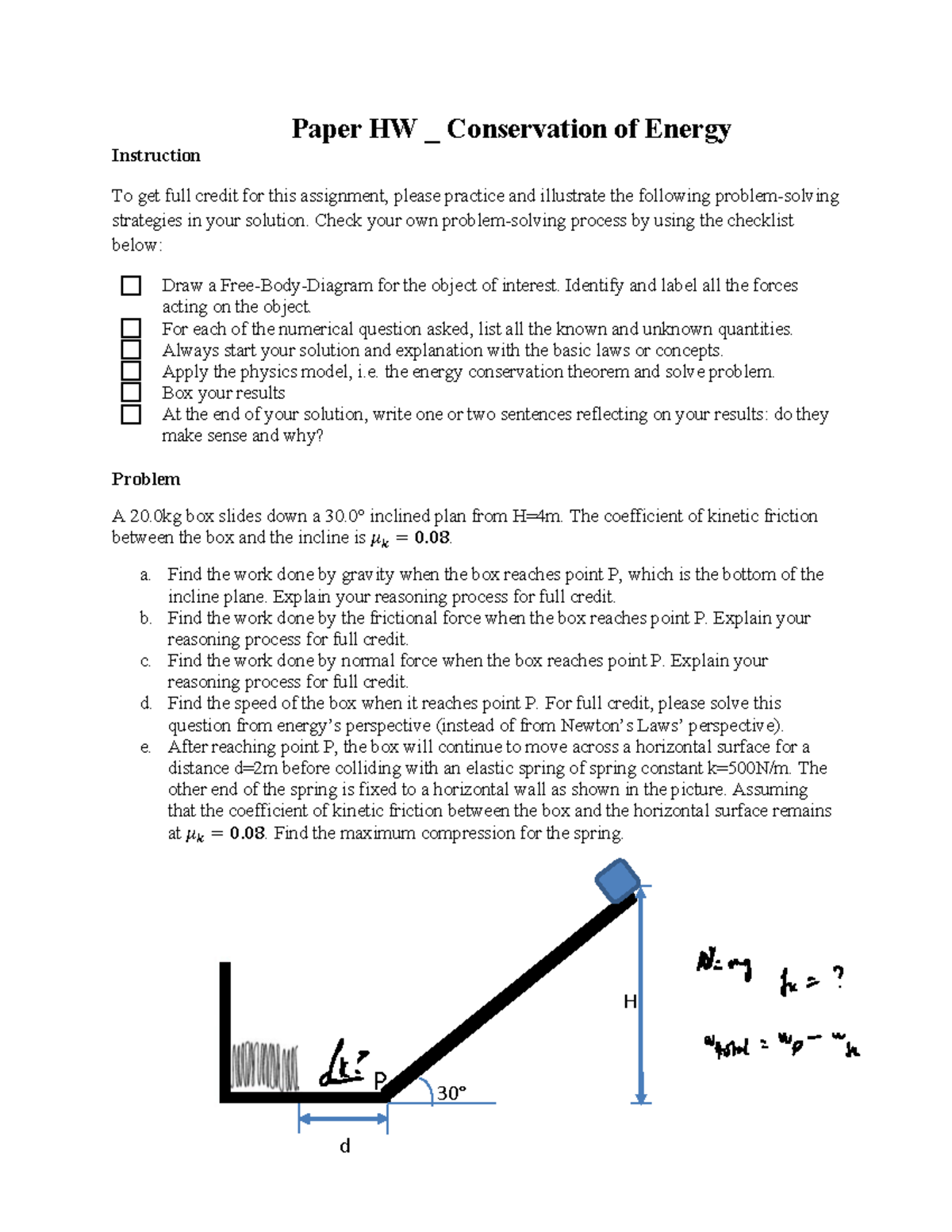 Paper Homework Work and Kinetic Energy - Paper HW _ Conservation of ...