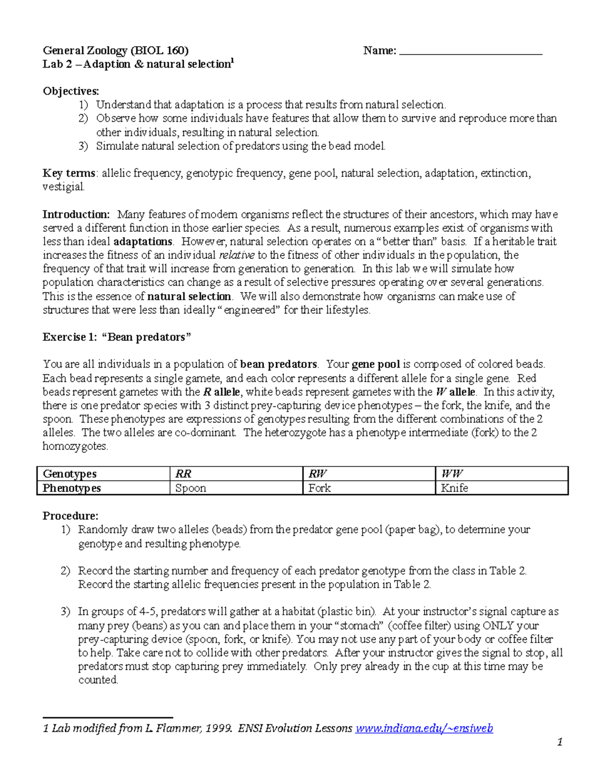 Lab 2 Nat sel adapt 2020 - General Zoology (BIOL 160) Name: Lab 2 ...
