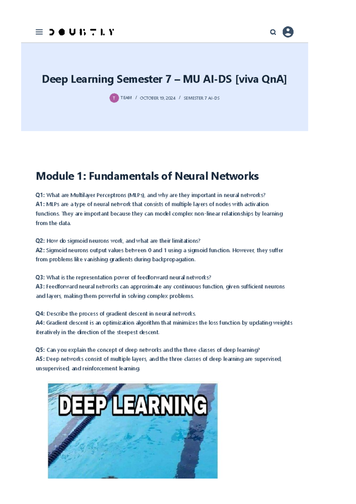 Deep Learning Viva Notes by Doubtly.in - Module 1: Fundamentals of ...