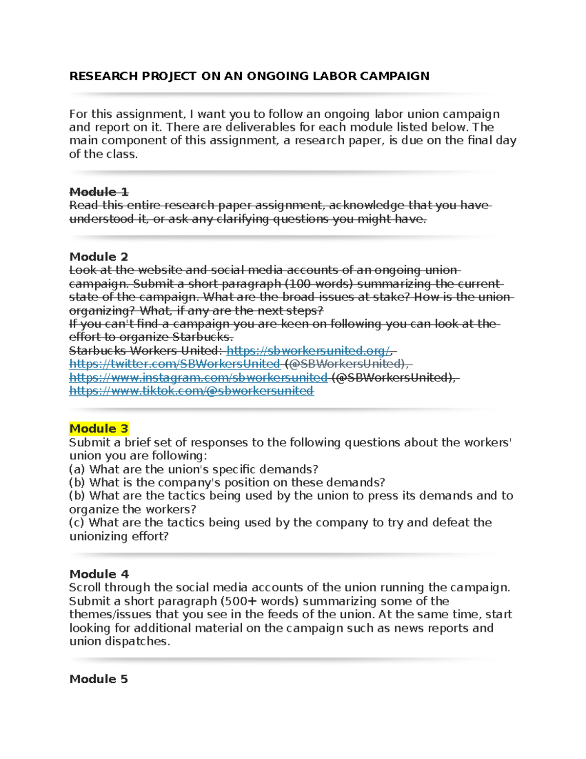 Research Project - Instructions - RESEARCH PROJECT ON AN ONGOING LABOR ...