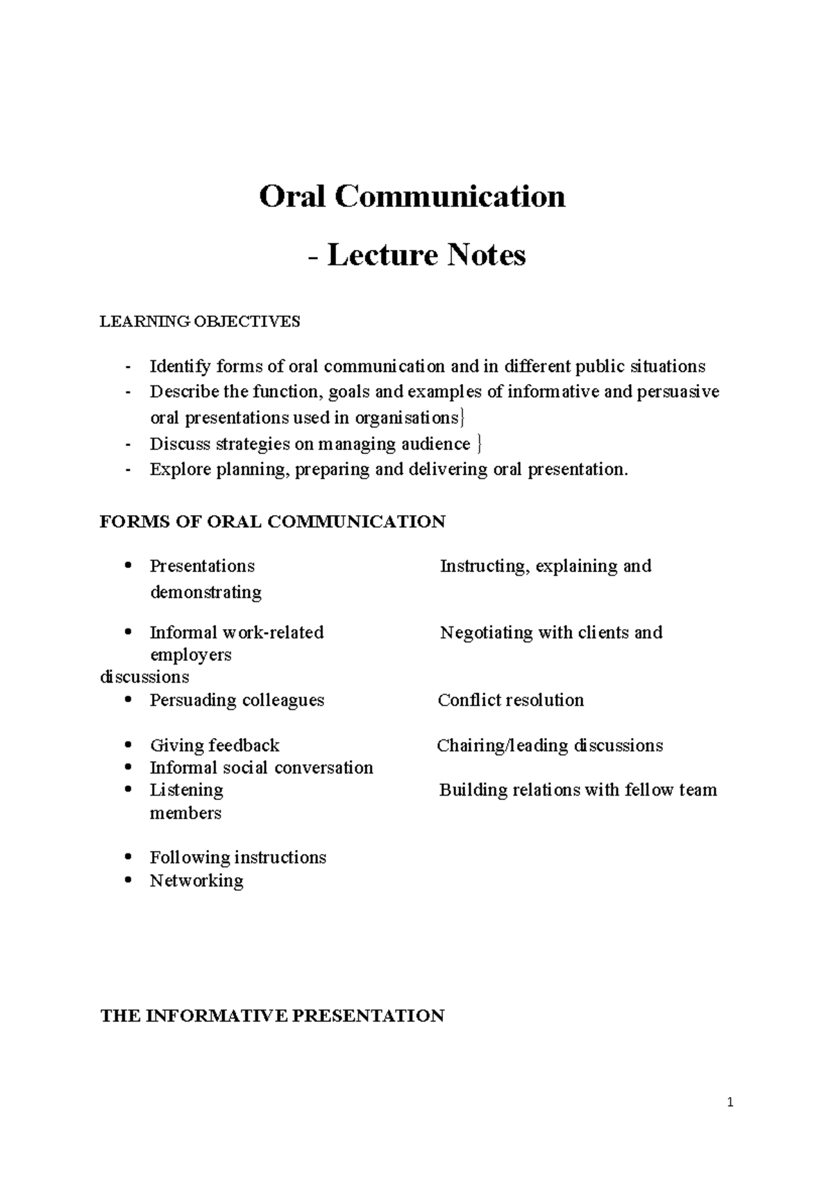 Oral Communication E Learning 5 - Oral Communication - Lecture Notes ...