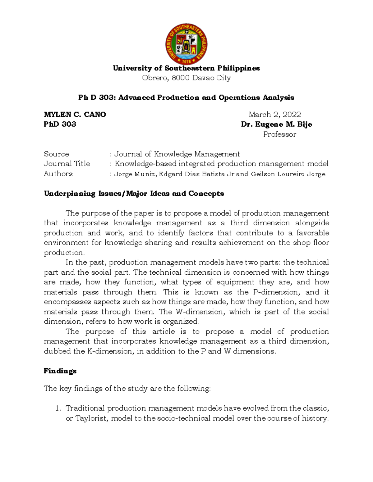 Journal Review 1-CANO-Ph D 323 - University of Southeastern Philippines ...