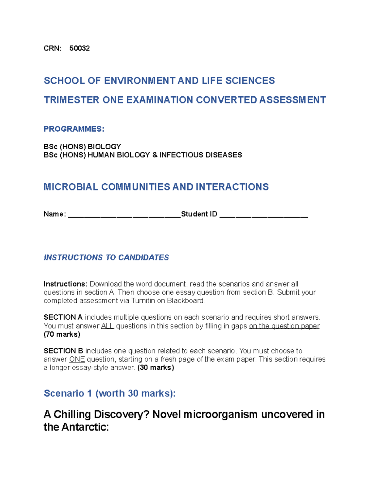 2020 MCI Exam Converted Assessment 2 - CRN: 50032 SCHOOL OF ENVIRONMENT ...