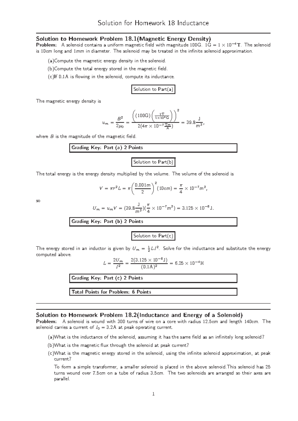 Homework-18-sln - OR HW 18 - Solution for Homework 18 Inductance Solution to Homework Problem ...