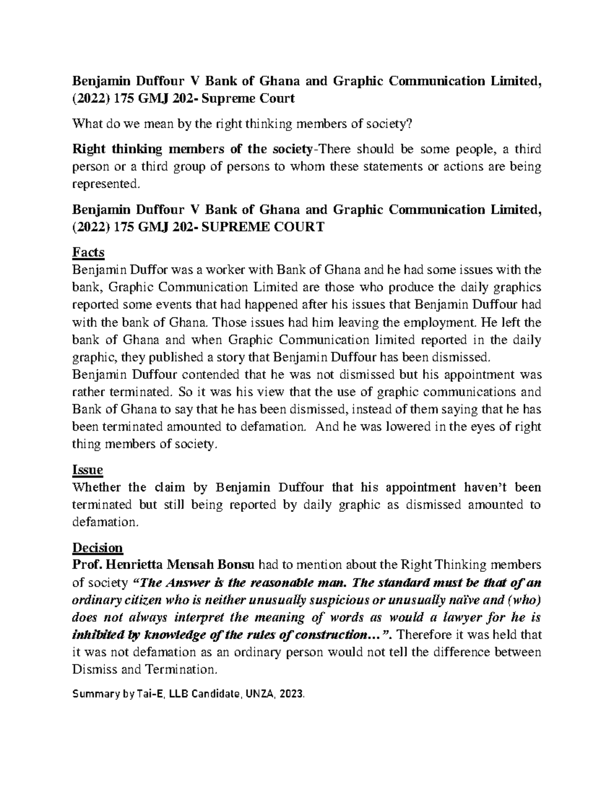 Benjamin Duffour V Bank of Ghana and Graphic Communication Limited ...