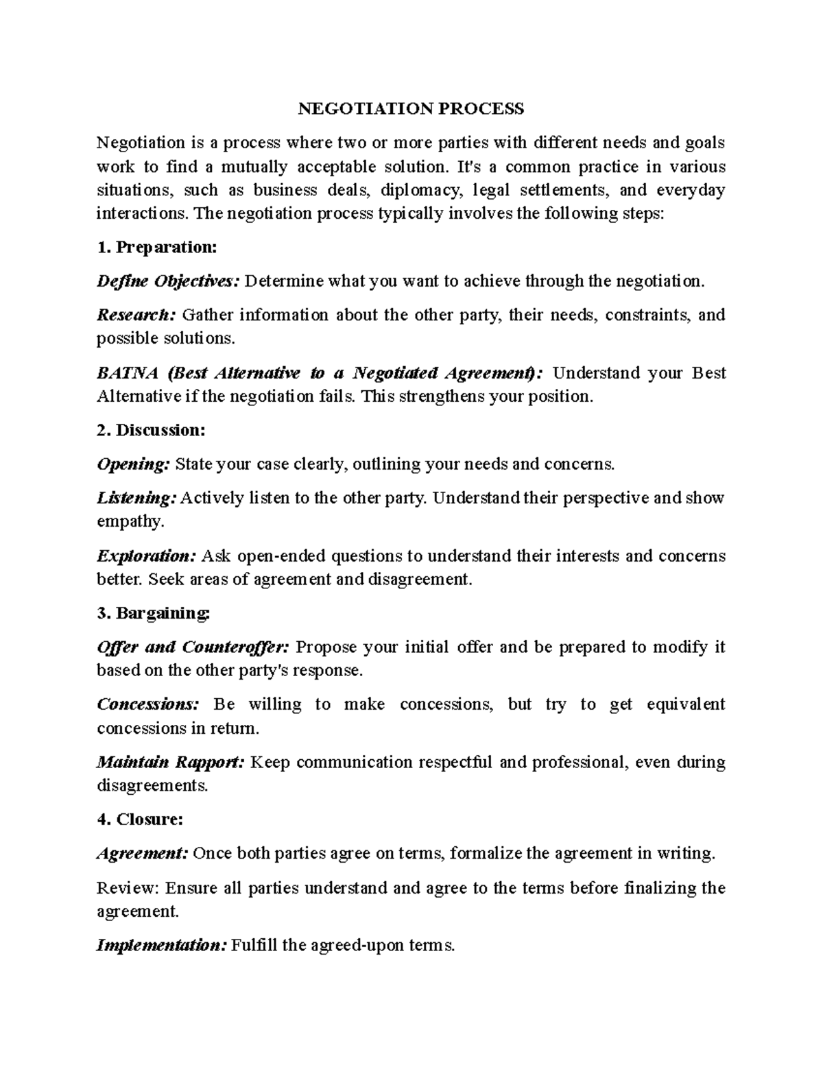 NCM - Negotiation and Conflict Management - NEGOTIATION PROCESS ...