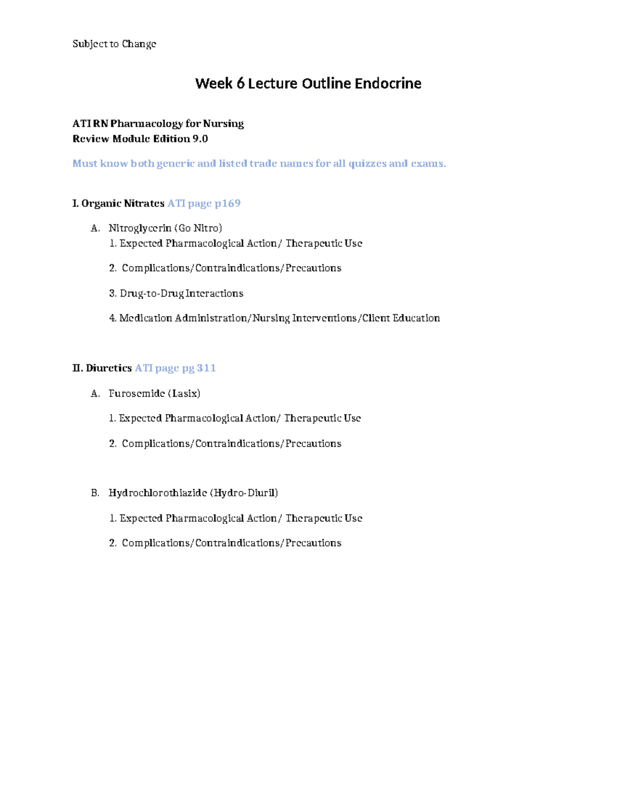 Week 6 Lecture Outline Cardiac - Subject to Change Week 6 Lecture ...