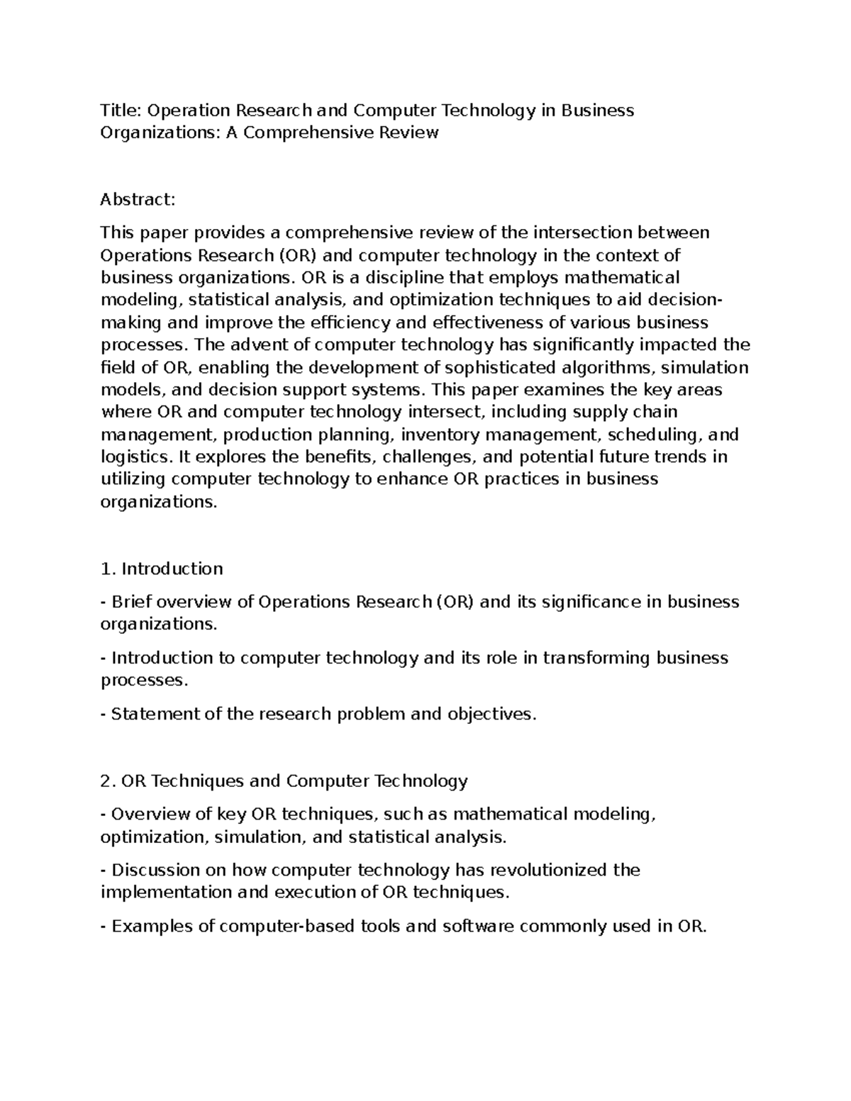 Abstract on OM - MBA program - Title: Operation Research and Computer ...