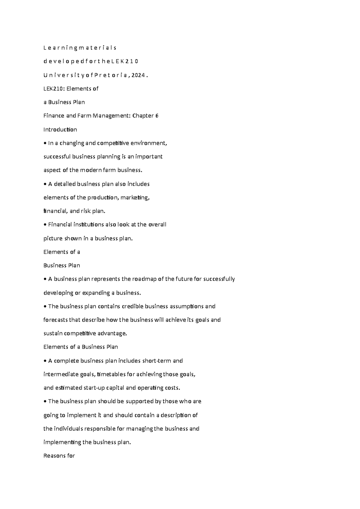 LEK NOTES BUSINESS PLAN - L e a r n i n g m a t e r i a l s d e v e l o ...